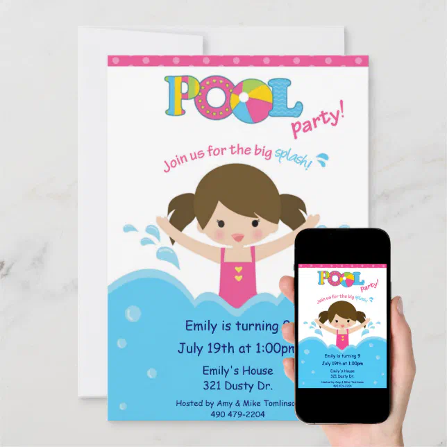 Pool Party -Girl Invitation | Zazzle