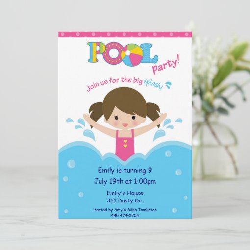 Pool Party -Girl Invitation | Zazzle