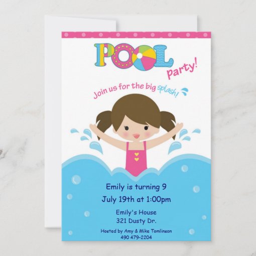 Pool Party -Girl Invitation | Zazzle