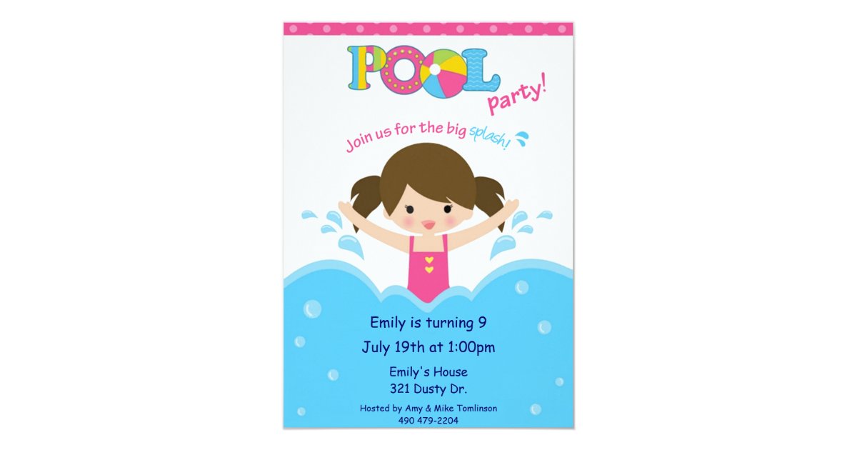 Pool Party -Girl Invitation | Zazzle.com