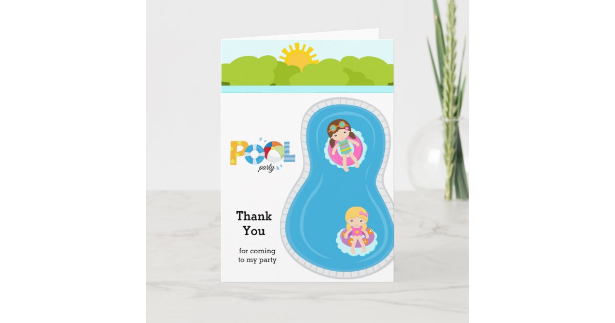 Pool Party girl Thank You Card | Zazzle