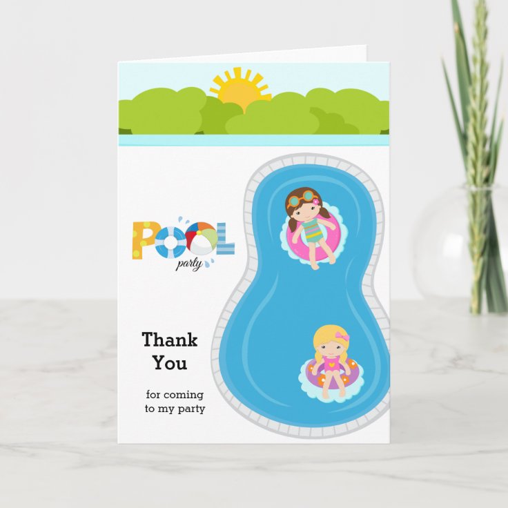 Pool Party girl Thank You Card | Zazzle