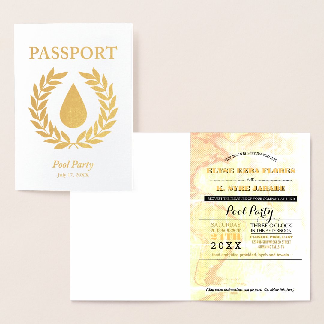 Pool Party Gold Foil Passport Foil Card | Zazzle