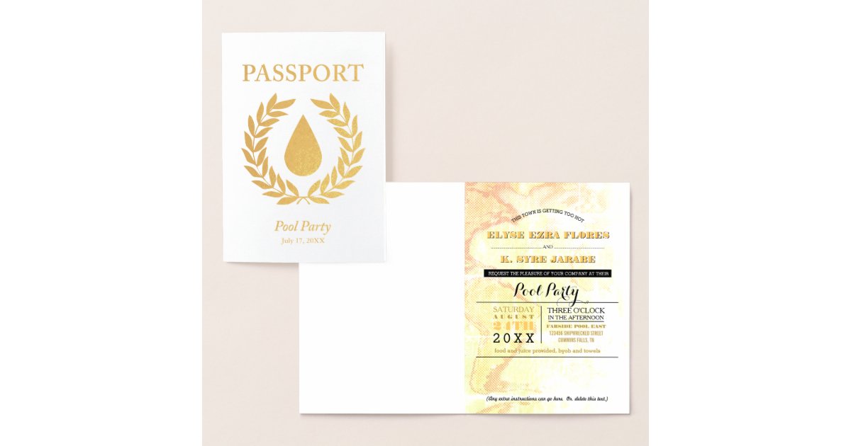 Pool Party Gold Foil Passport Foil Card | Zazzle