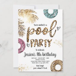 Pool Party Gold Leopard Print Pool Birthday Invitation | Zazzle