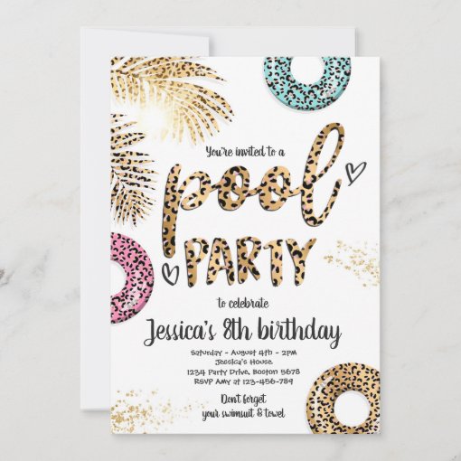 Pool Party Gold Leopard Print Pool Birthday Invitation | Zazzle