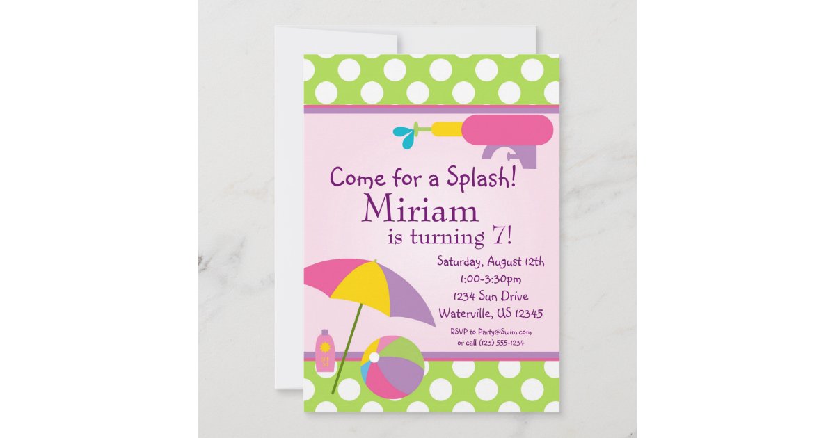 Pool Party Green Polka Dot Birthday Invite | Zazzle