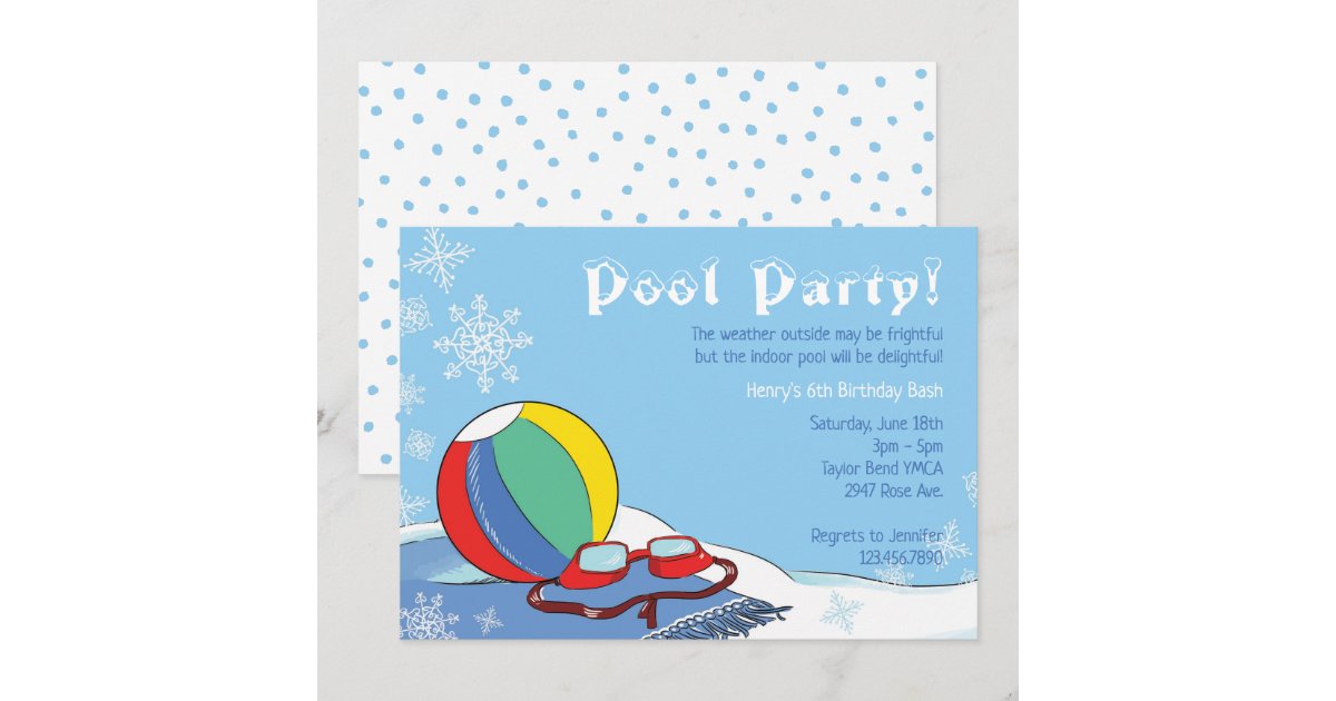Pool Party in Winter Boys Indoor Snowy Swimming Invitation | Zazzle