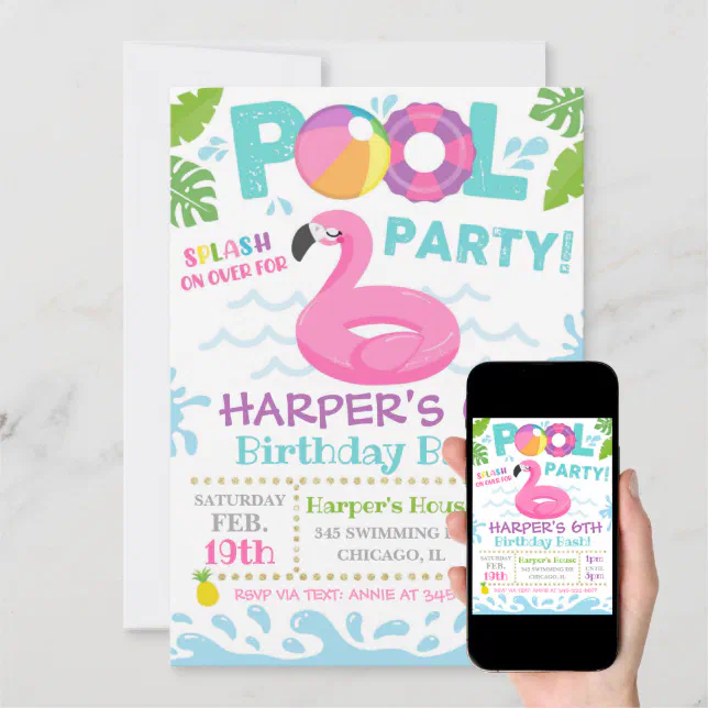 Pool Party Invitation | Flamingo Pool Party | Zazzle