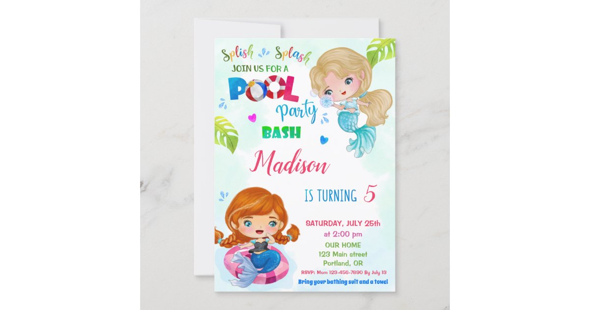 Pool party invitation Mermaid birthday invitation | Zazzle