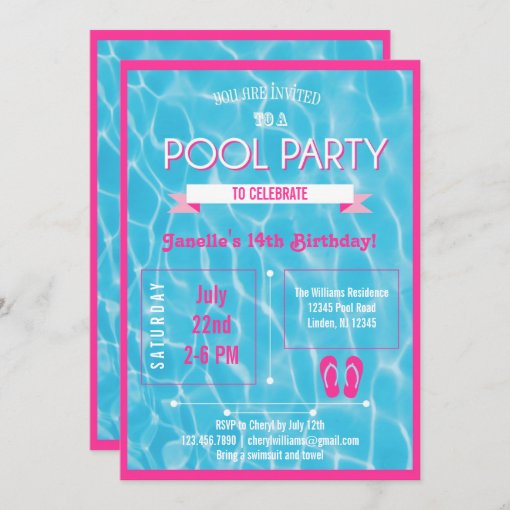 Pool Party Invitation Pink | Zazzle