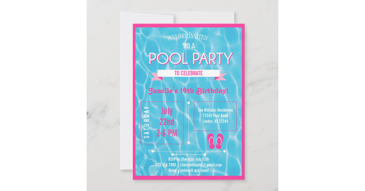 Pool Party Invitation Pink | Zazzle