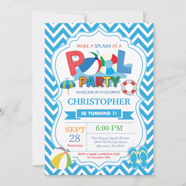 Pool Party Invitation Summer Splish Splash Boy | Zazzle