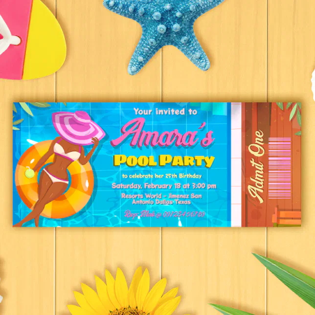 Pool Party Invitation Ticket | Zazzle