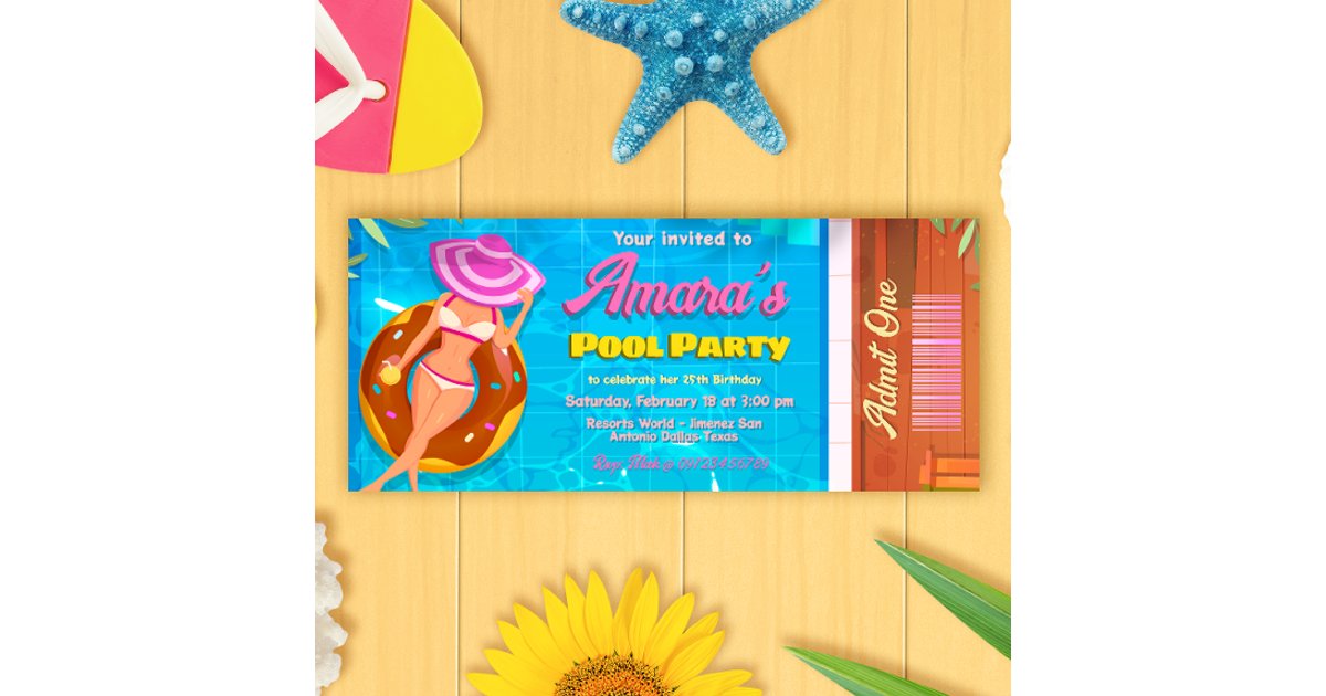 Pool Party Invitation Ticket Invitation | Zazzle
