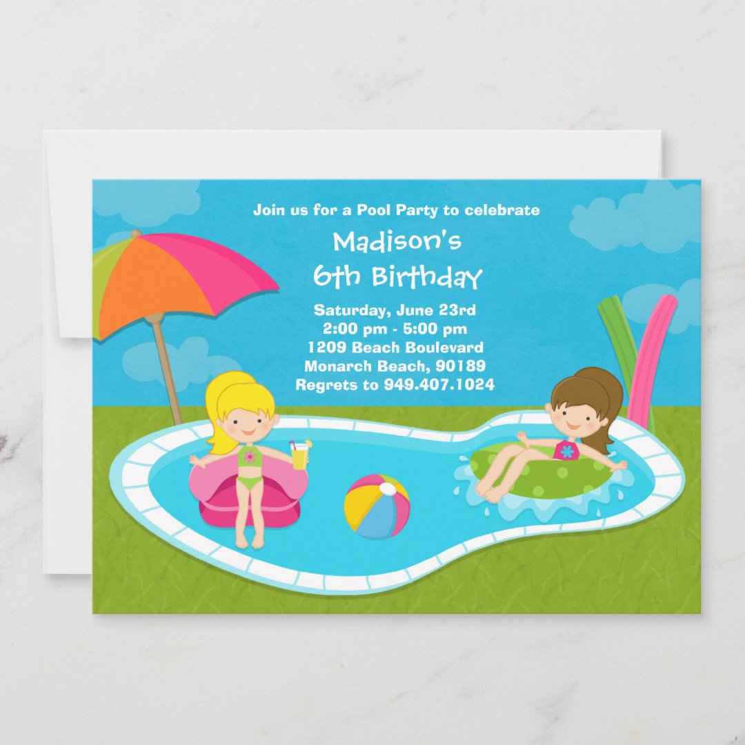 Pool Party Kids Birthday Party Invitation | Zazzle