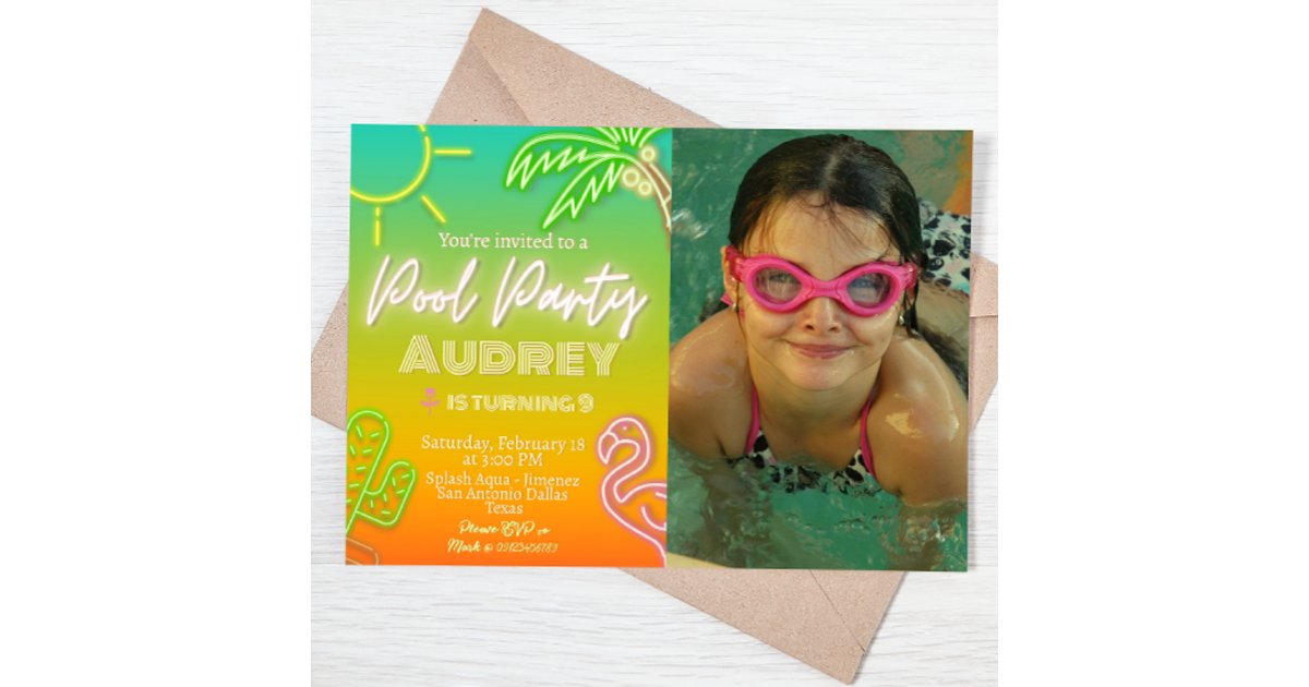 Pool Party - Landscape Invitation | Zazzle