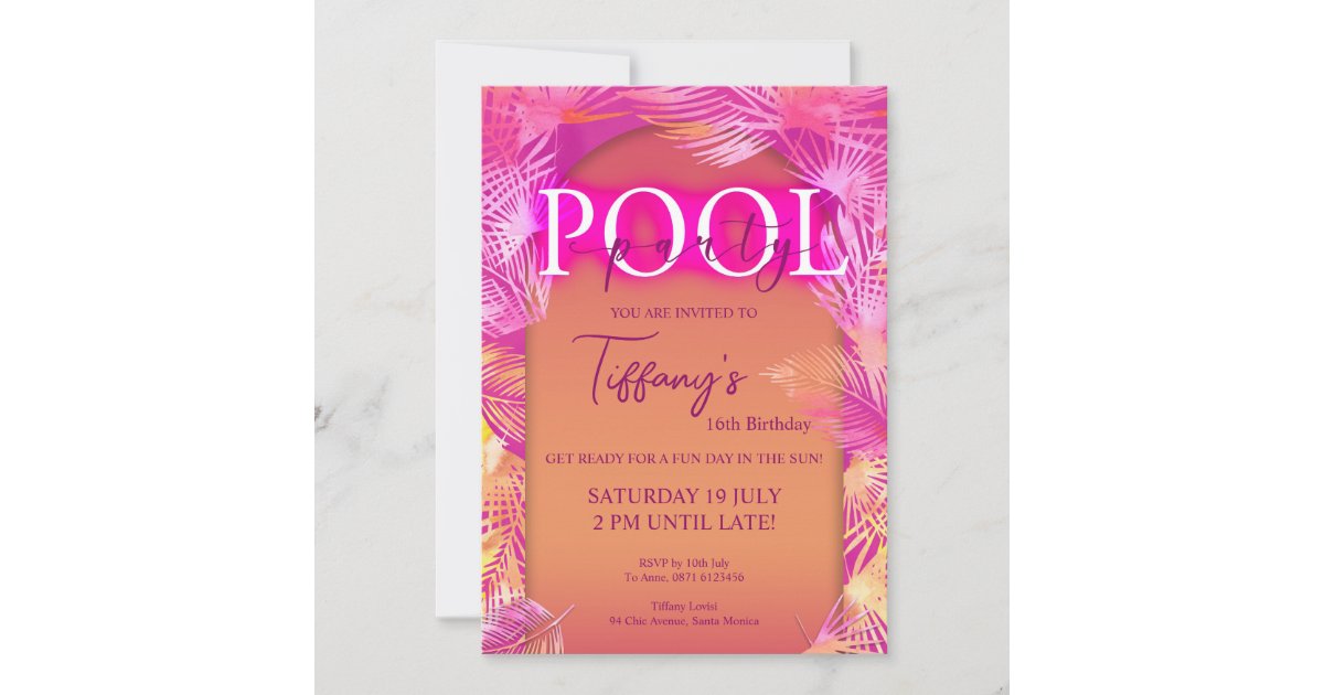 Pool Party Malibu Birthday Invitation | Zazzle