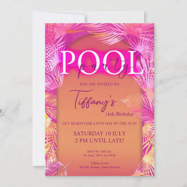 Pool Party Malibu Birthday Invitation | Zazzle