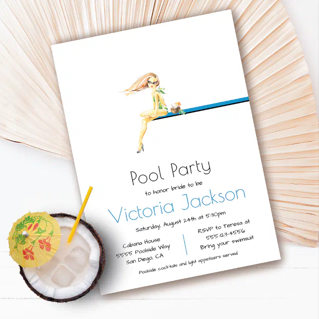 Pool Party Minimalist Invitation | Zazzle