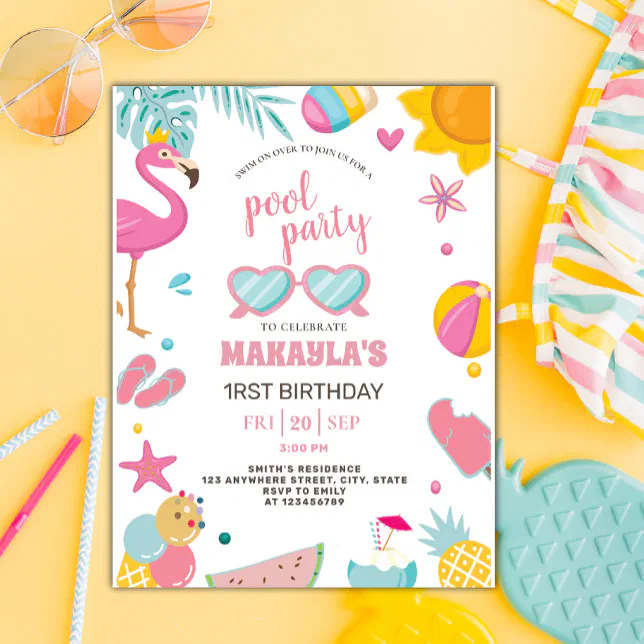 Pool Party | Modern Summer Themed Birthday Party Postcard | Zazzle