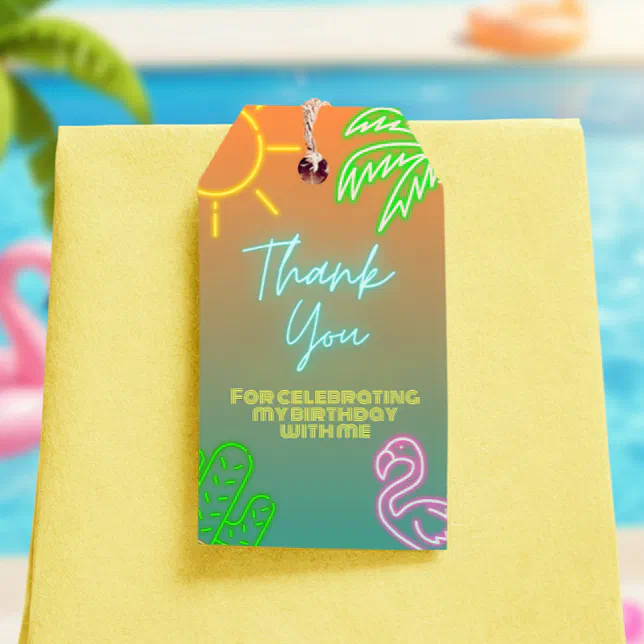 Pool Party Neon Favor Tag | Zazzle