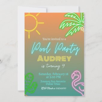 Pool Party Neon Invitation | Zazzle