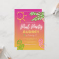 Pool Party Neon Pink Invitation | Zazzle
