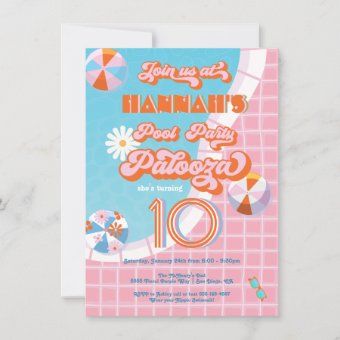 Pool Party Palooza Hippie Birthday Invitation | Zazzle