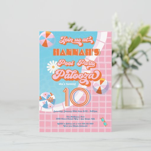 Pool Party Palooza Hippie Birthday Invitation | Zazzle
