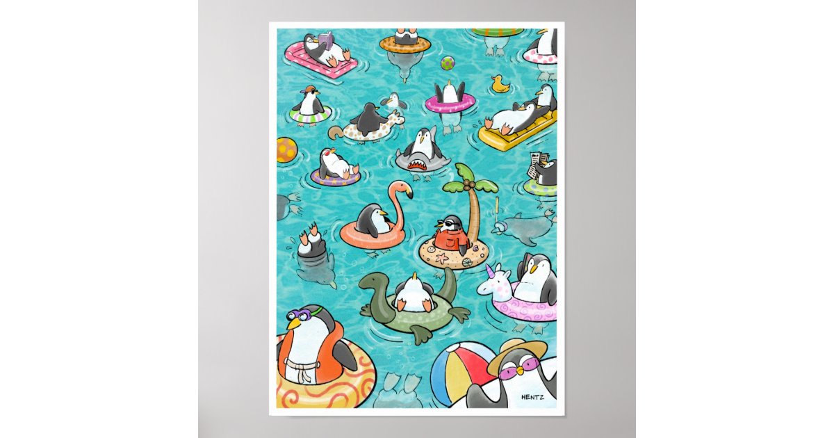 Pool Party Penguins Poster | Zazzle