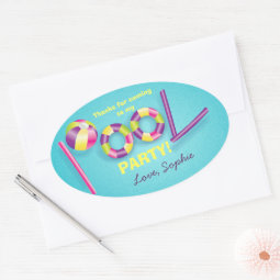 Pool Party Personalized Birthday Favor Sticker | Zazzle