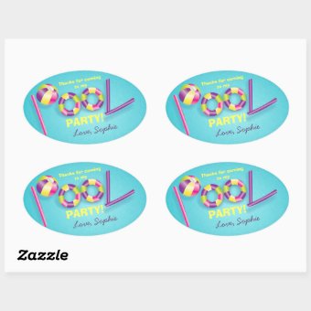 Pool Party Personalized Birthday Favor Sticker | Zazzle