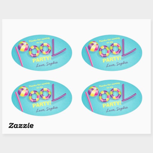 Pool Party Personalized Birthday Favor Sticker | Zazzle