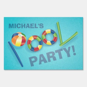 Pool Party Personalized Birthday Party Yard Sign | Zazzle