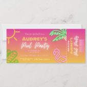 Pool Party Pink Neon Ticket Invitation | Zazzle