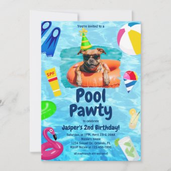 Pool Party Puppy Pawty Dog Birthday Invitation | Zazzle