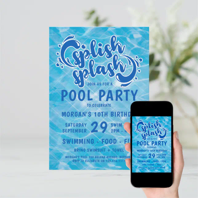 Pool Party Splish Splash Birthday Invitation | Zazzle