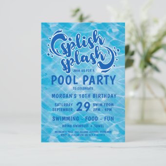 Pool Party Splish Splash Birthday Invitation | Zazzle