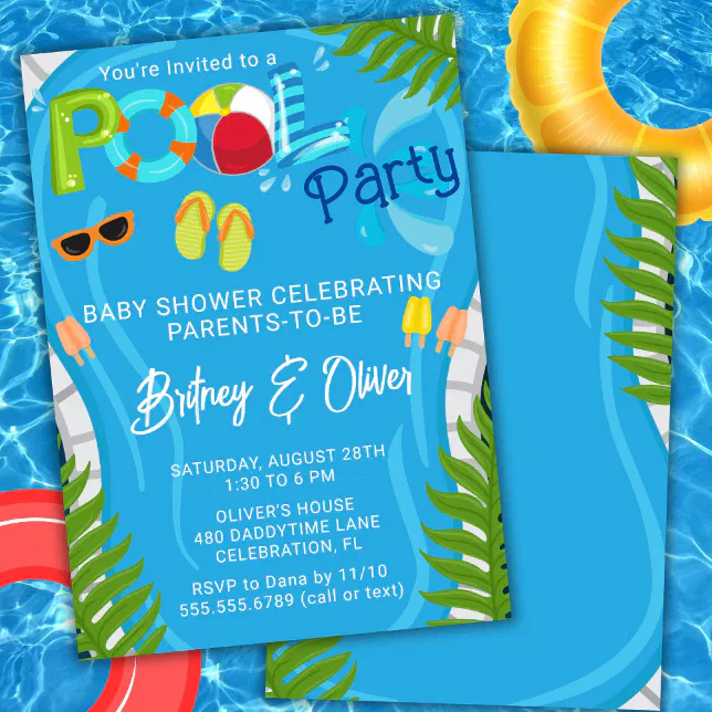 Pool Party Summer Boy Baby Shower Invitation | Zazzle