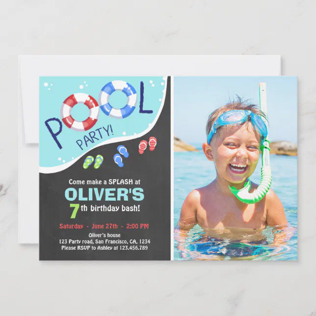 Pool Party Summer Chalkboard Birthday Invitation | Zazzle