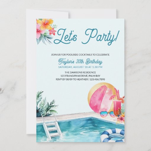 Pool Party Summer Cocktails Adult Birthday Invitation | Zazzle