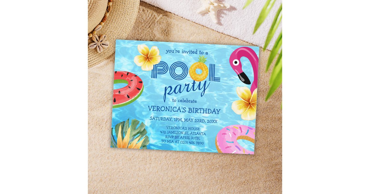 Pool Party Summer Fun Water Birthday Invitation Postcard | Zazzle
