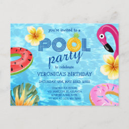 Pool Party Summer Fun Water Birthday Invitation Postcard | Zazzle