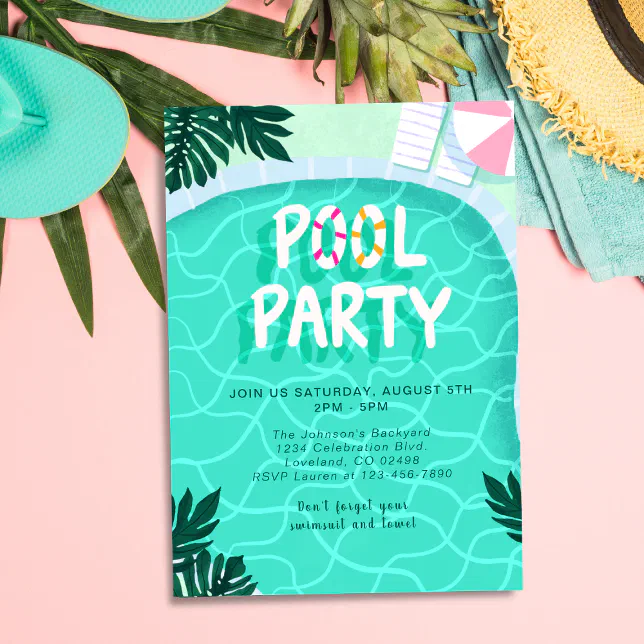Pool Party Summer Modern Tropical Trendy Fun Cool Invitation | Zazzle