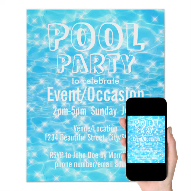 Pool Party Summer Party Blue Water Party Inviation Poster | Zazzle