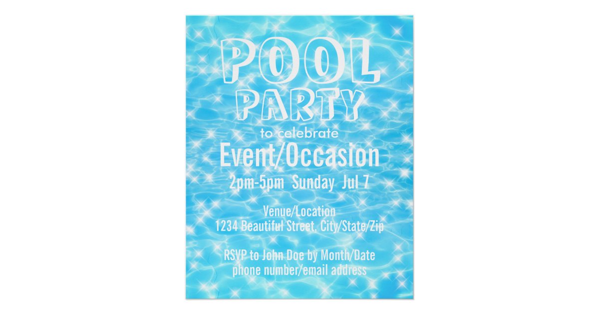 Pool Party Summer Party Blue Water Party Inviation Poster | Zazzle