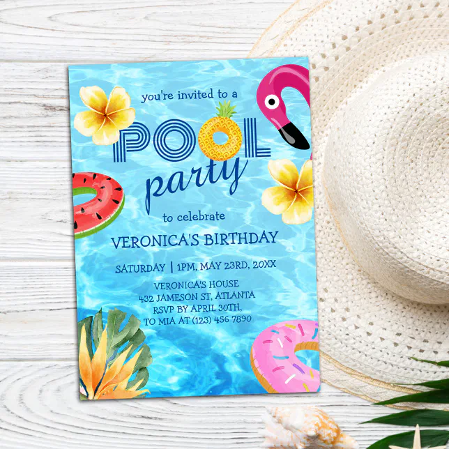 Pool Party Summer Swimming Water Birthday Invitation | Zazzle