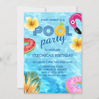 Pool Party Summer Swimming Water Birthday Invitation | Zazzle