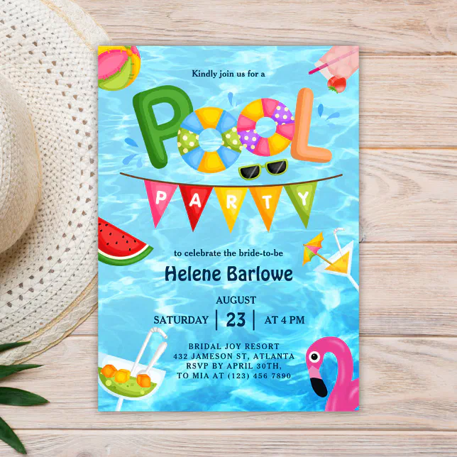 Pool Party Summer Water Bridal Shower Invitation | Zazzle